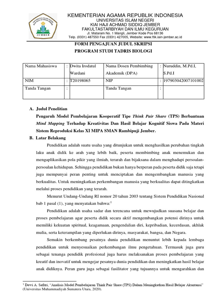 Proposal Mini Pengajuan Judul Dwita Irodatul Wardani t20198065 | PDF