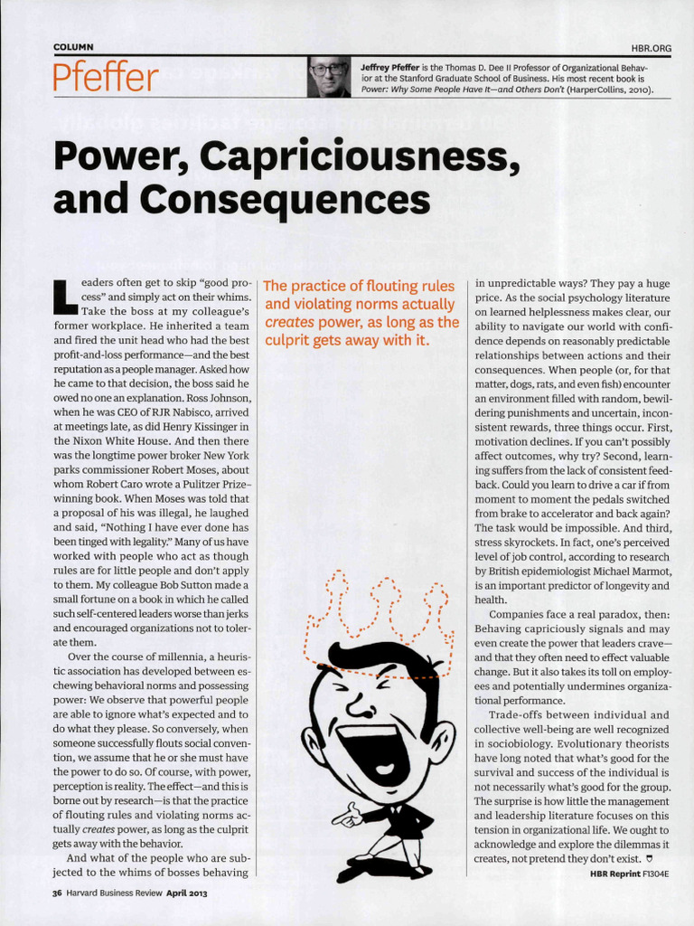 Power, Capriciousness, and Consequences | PDF | Social Psychology ...