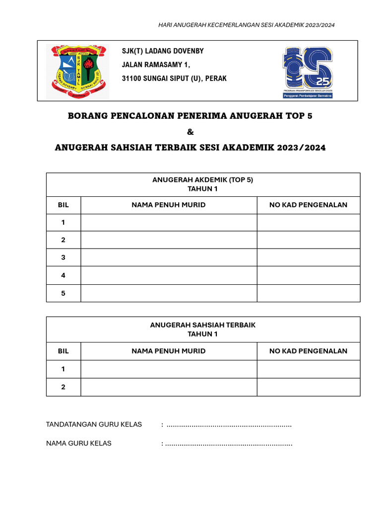 Borang Pencalonan Hari Anugerah | PDF Borang Pencalonan Hari Anugerah | PDF