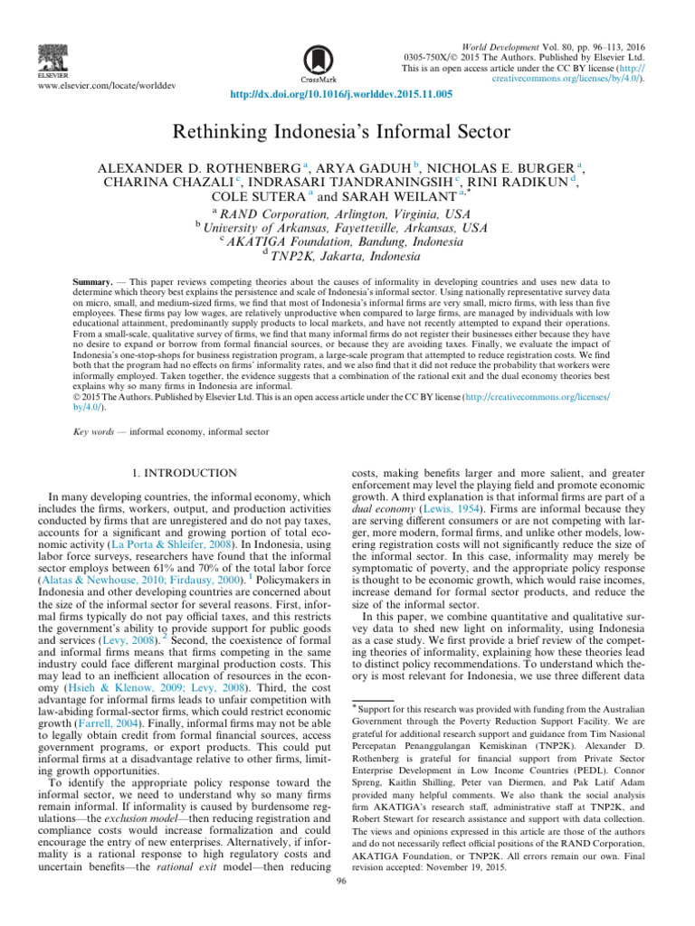 Rethinking Indonesia's Informal Sector | PDF | Economies