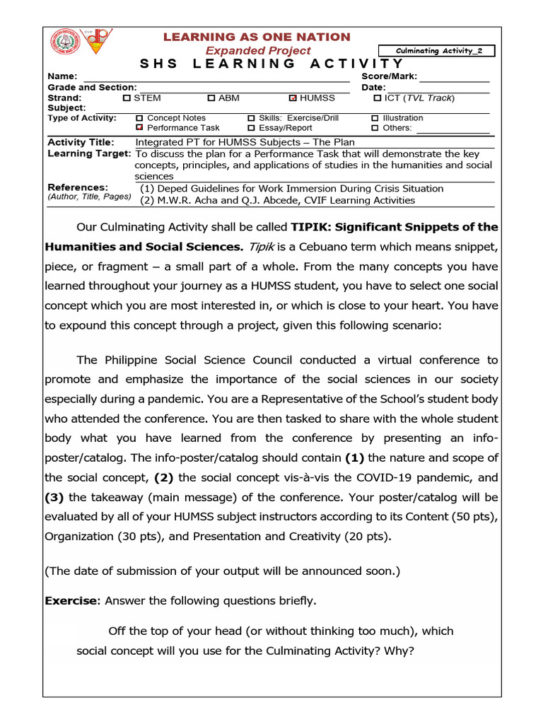 Culminating LAS 2 Integrated PT For HUMSS Subjects - A Micro Video ...