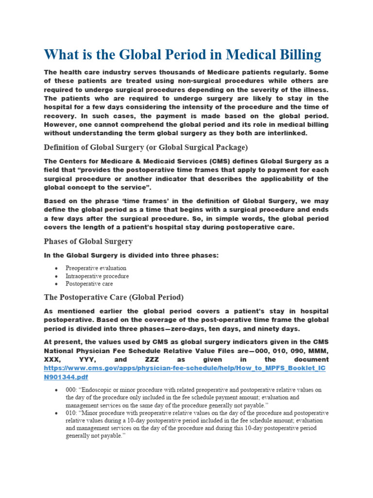 Understanding Global Period in Billing | PDF | Surgery | Medicare ...
