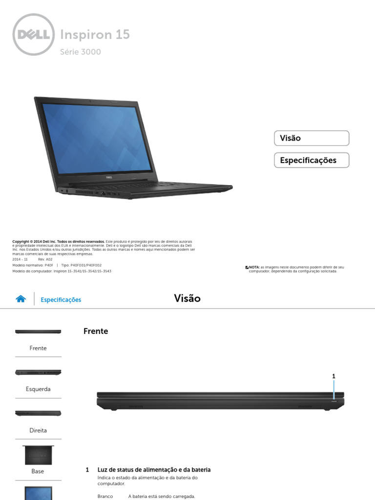 Inspiron-15-3543-Laptop - Reference Guide - PT-BR | PDF | USB | HDMI