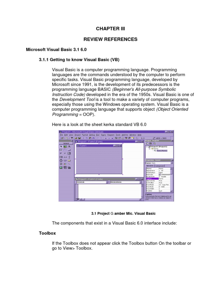 Review References: Microsoft Visual Basic 3.1 6.0 3.1.1 Getting To Know ...