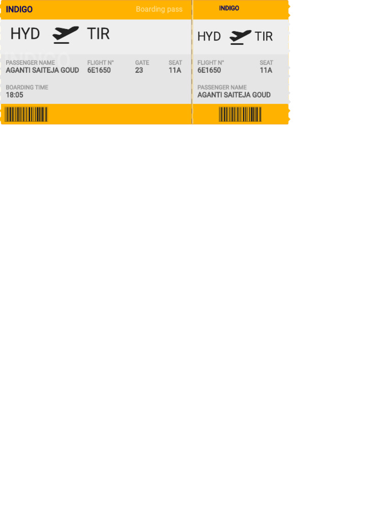 Indigo Flight Boarding Pass Details | PDF