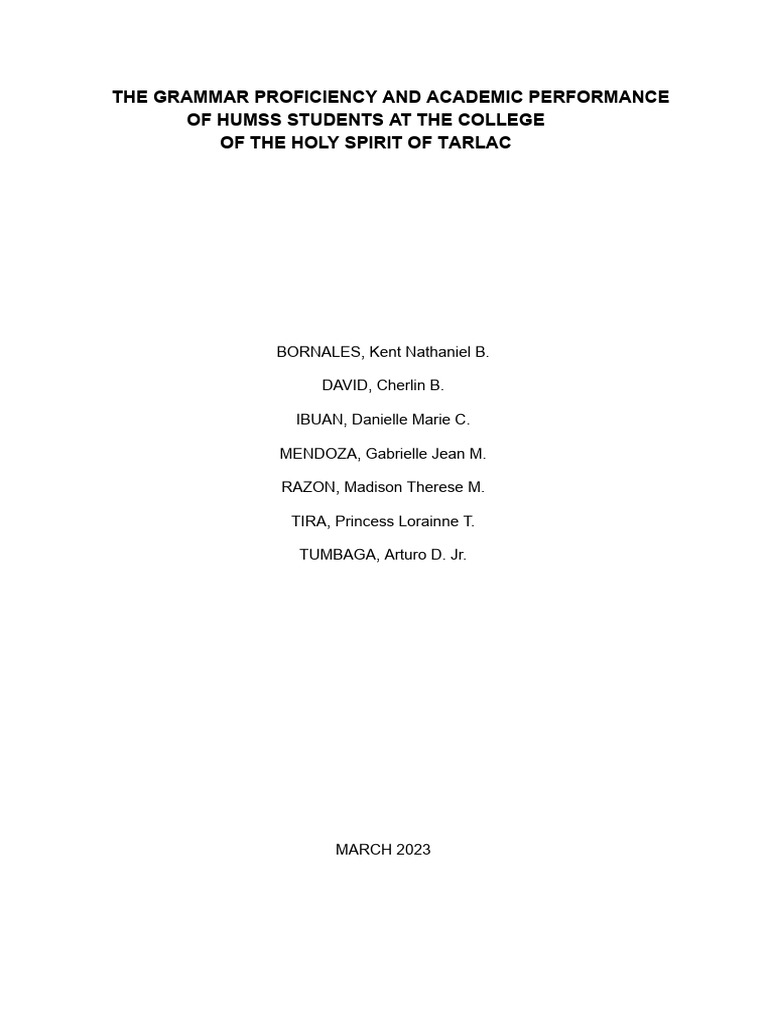 The Grammar Proficiency and Academic Performance of Humss Students at ...
