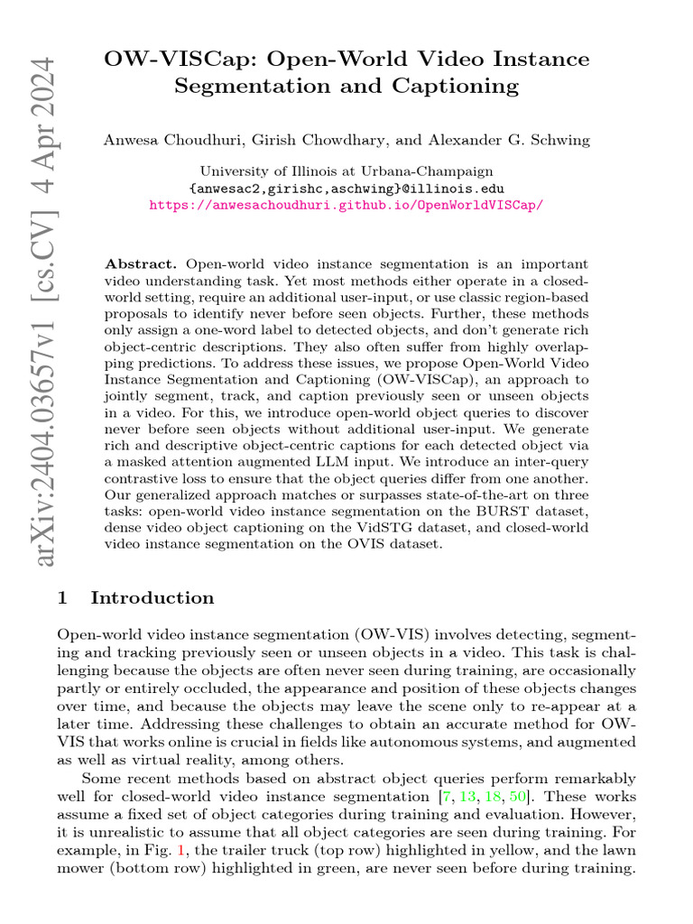 Ow-Viscap: Open-World Video Instance Segmentation and Captioning | Download Free PDF | Image ...