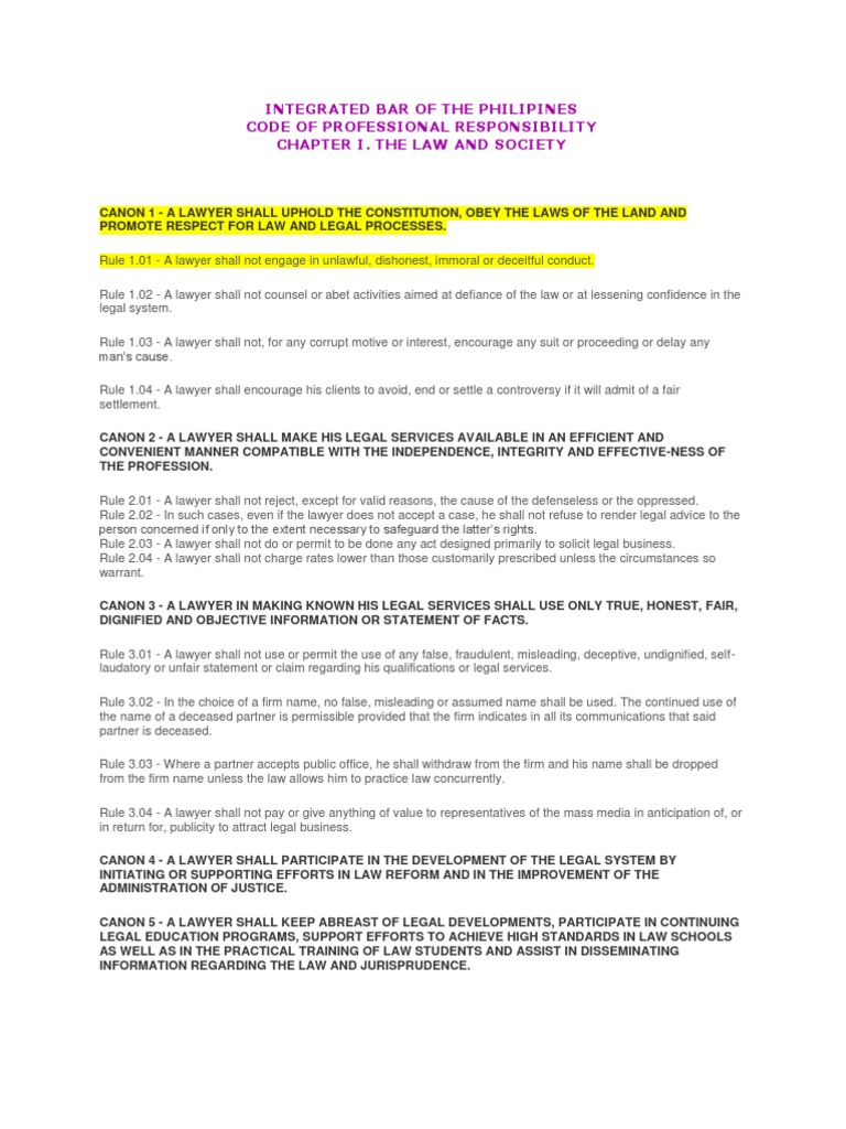 Integrated Bar of The Philipines Code of Professional Responsibility ...