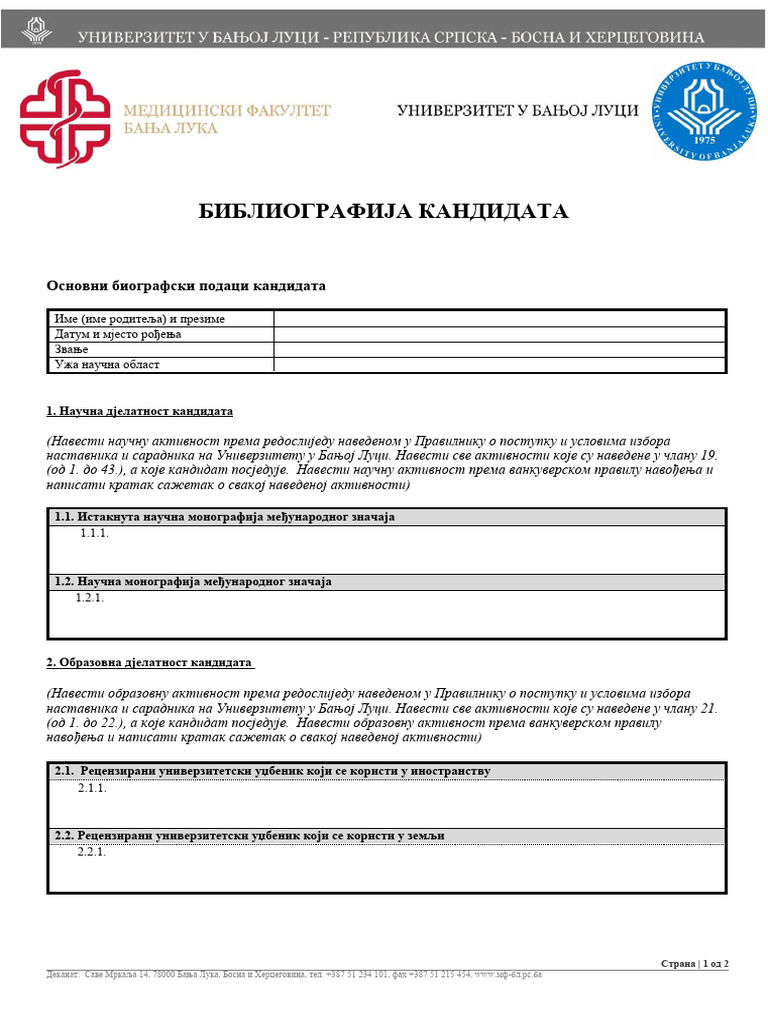 Prijava Kandidata Na Konkurs | PDF