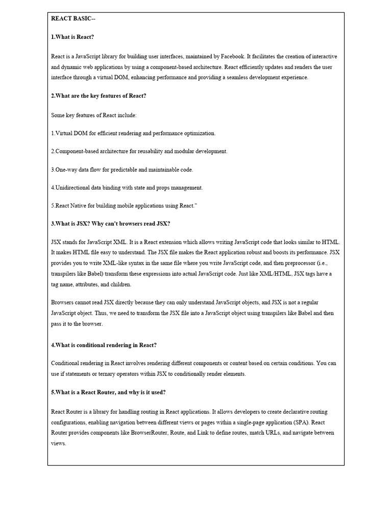 REACT Qns | Download Free PDF | Java Script | Document Object Model REACT Qns | Download Free PDF | Java Script | Document Object Model
