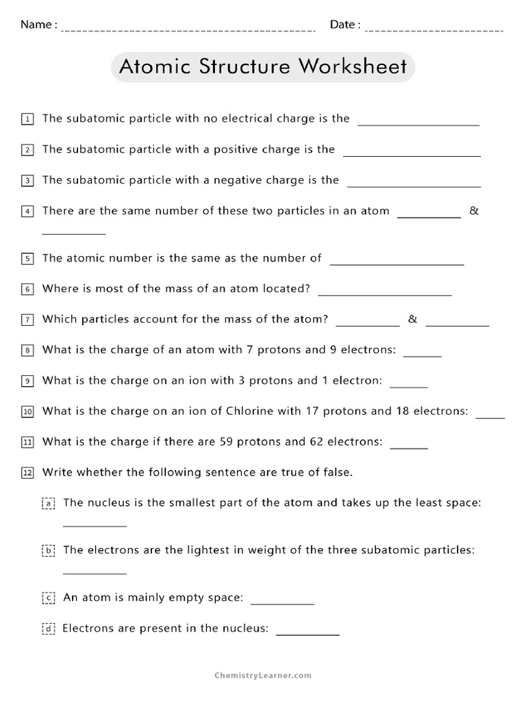 Atomic Structure Review Worksheet | PDF