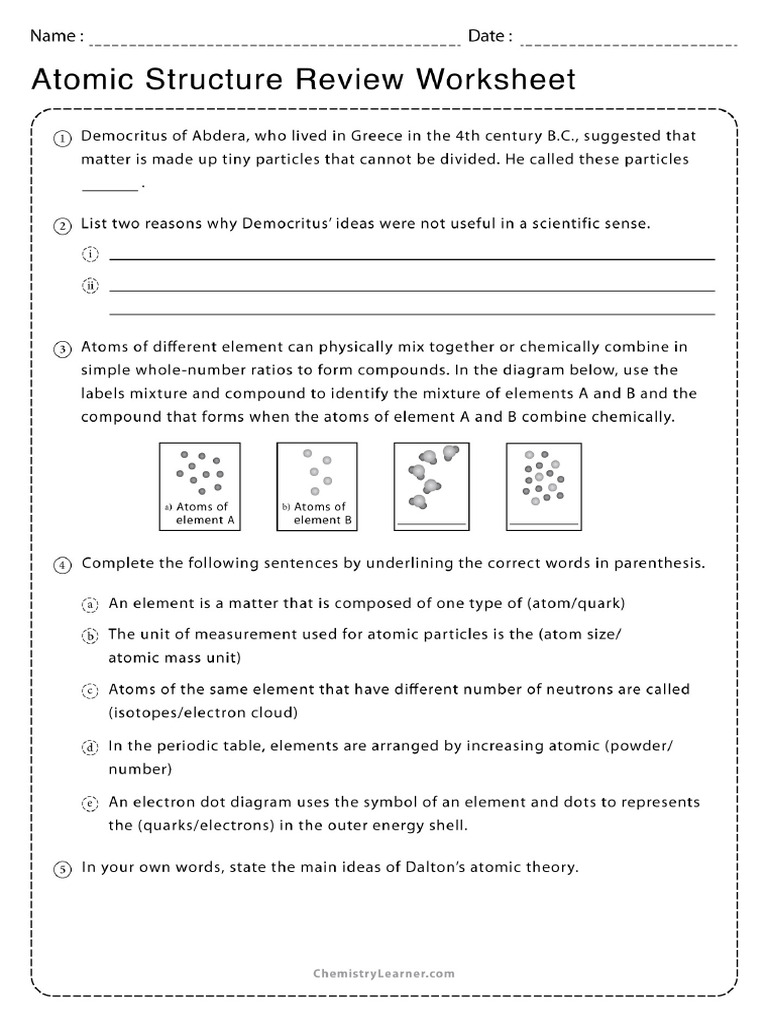 Atomic Structure Review Worksheet With Answers Key | PDF