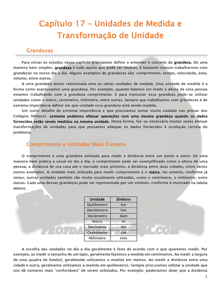 Capítulo 17 - Math Unidades de Medida e Transformação de Unidade Curso ...