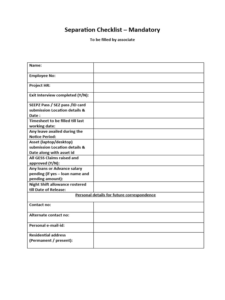 1 Separation Checklist | PDF