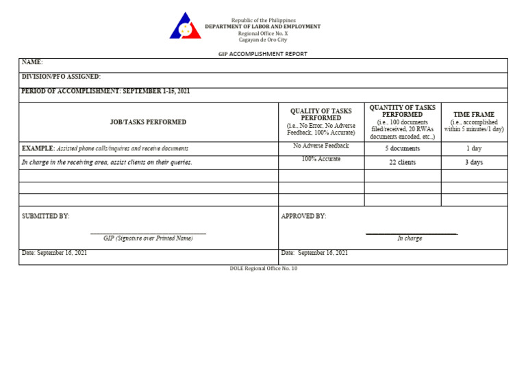 Accomplishment Report Gip Blank | PDF | Computing