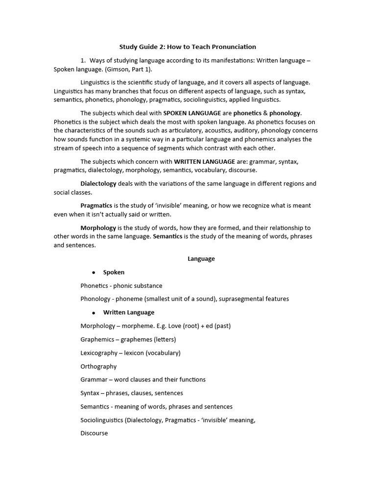 Study Guide 2 - How To Teach Pronunciation | PDF | Linguistics | Phonology