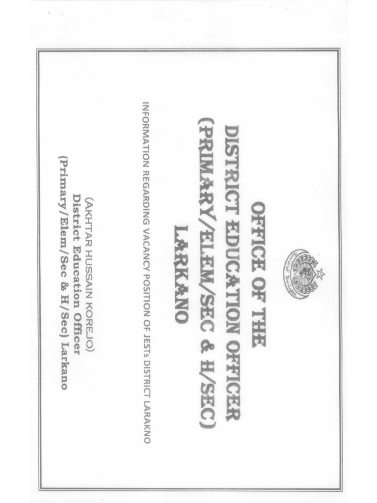 ESHS District Larkana (JEST) | PDF