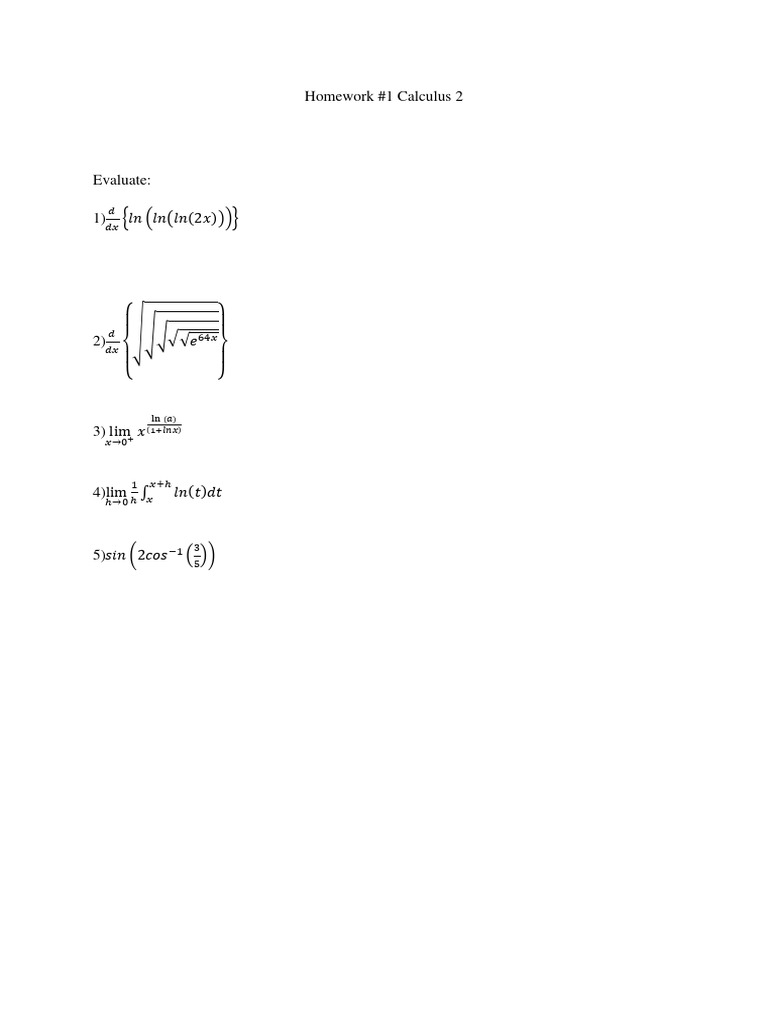 Calculus 2 Homework: Derivatives & Limits | PDF | Teaching Methods ...