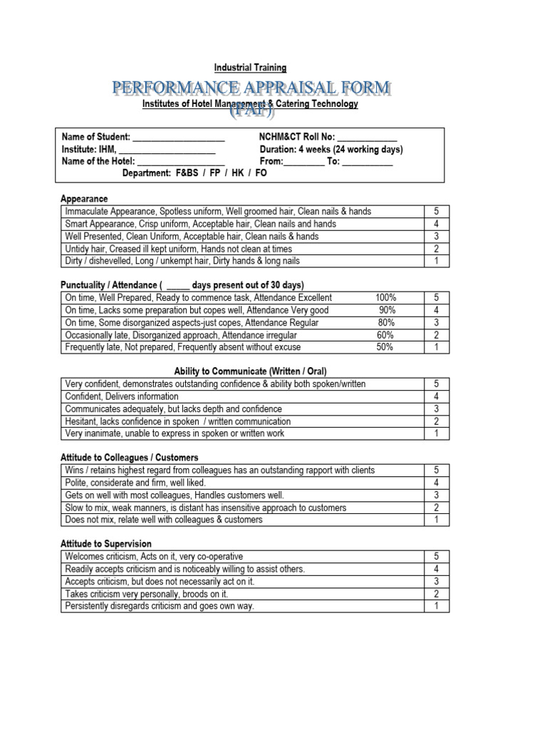 Appraisal Form | PDF | Cognition