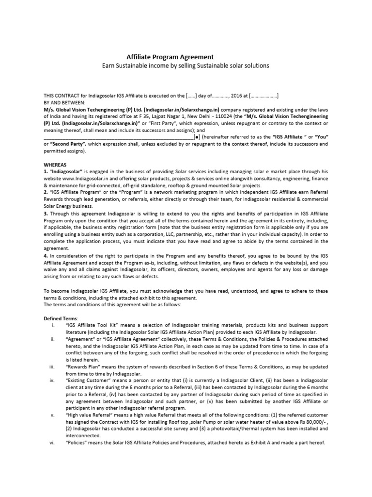 Affiliate Program Agreement - Individual | PDF | Indemnity | Legal ...