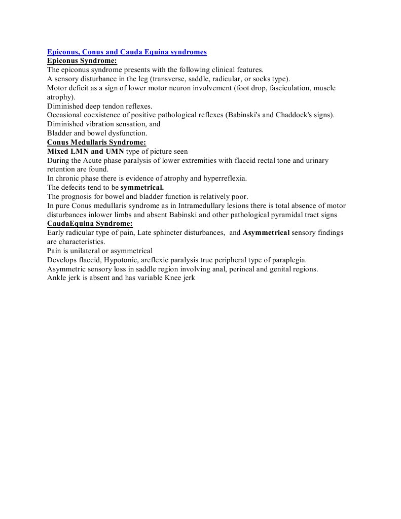Epiconus, Conus Medularris Cauda Equina Syndrome | PDF