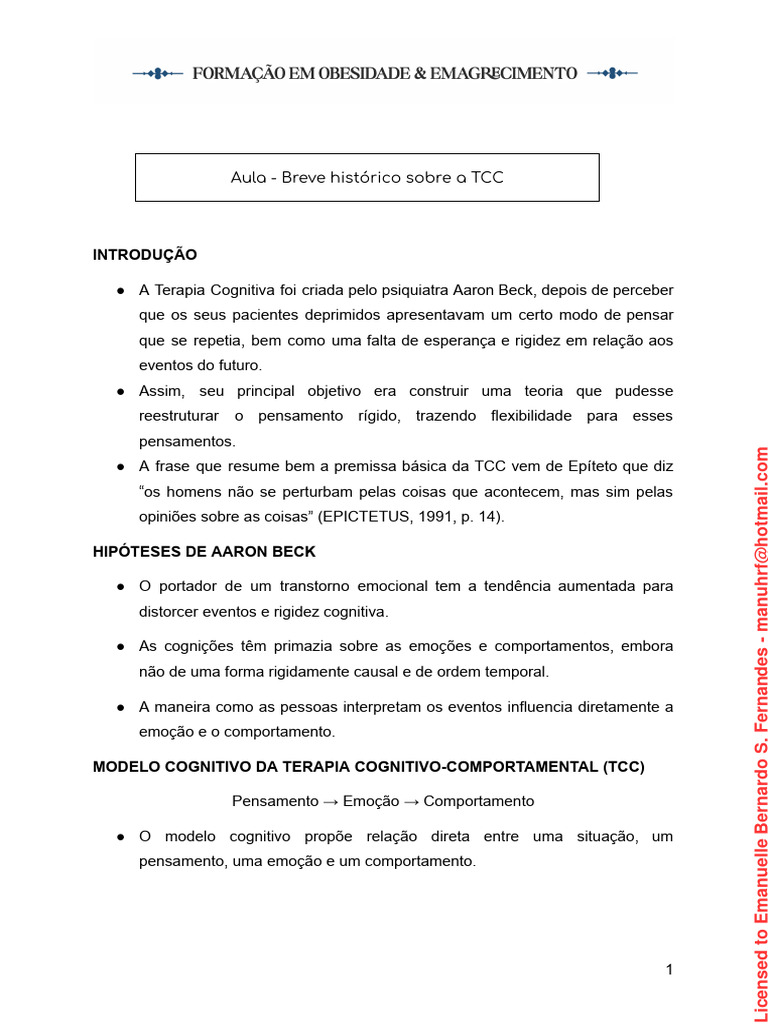 Aula+-+Breve+histórico+sobre+a+TCC+pt 1 | Download grátis PDF | Terapia ...