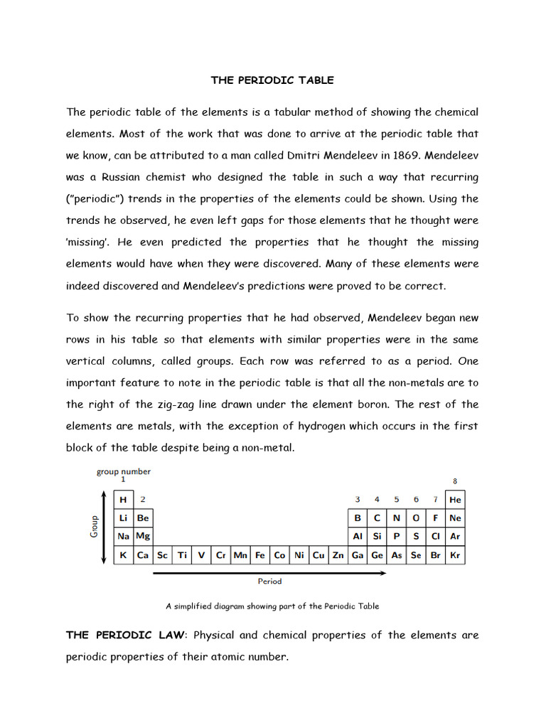 The Periodic Table - Part 1 | PDF | Periodic Table | Metals