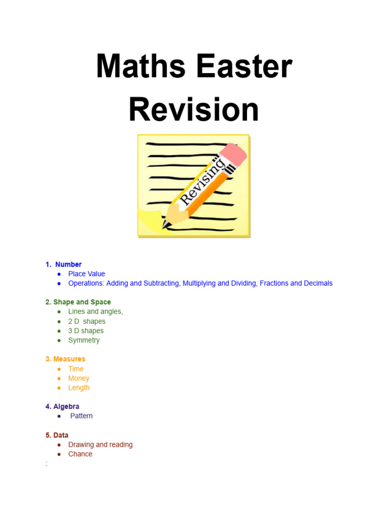 Maths Easter Revision Standard 4 - Google Docs | PDF | Angle | Mathematics