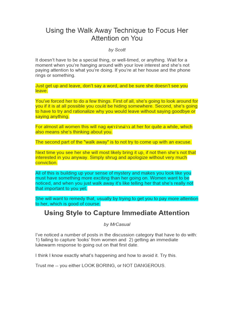 Using The Walk Away Technique To Focus Her Attention On You | PDF