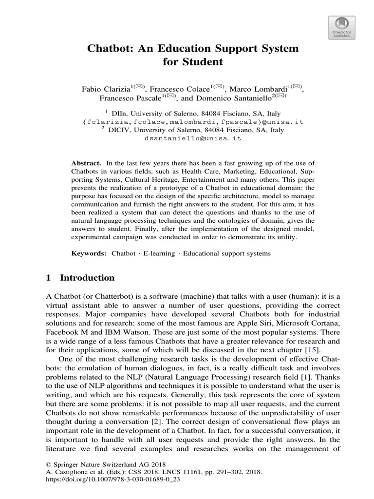 Chatbot An Education Support System | PDF | Internet Bot | Educational ...