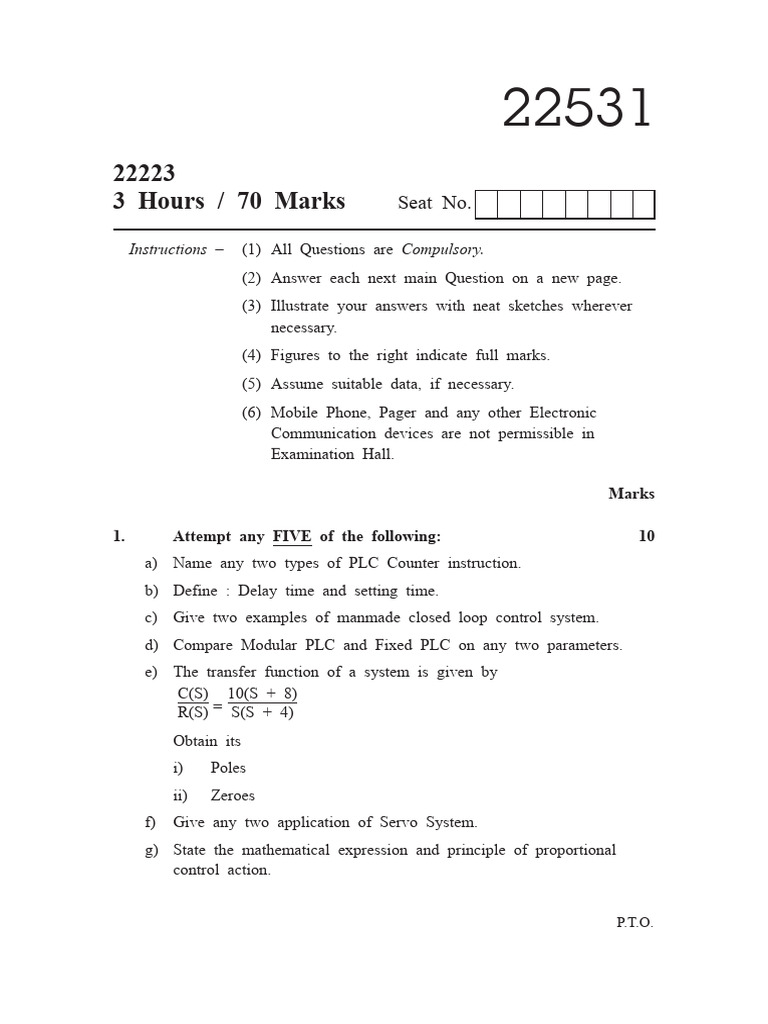 CSS 22531-2023-Summer-Question-Paper EG | PDF | Programmable Logic Controller | Control Theory