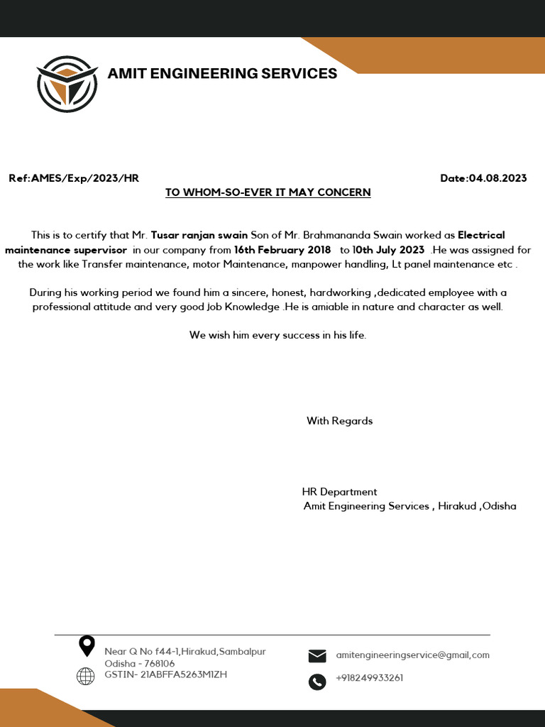 Letterhead - Amit Engineering Services PDF | PDF