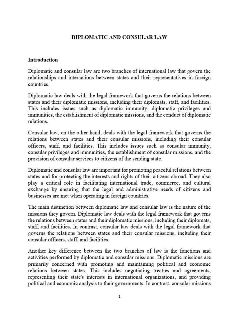 International Law - Reading 08 | PDF | Diplomatic Rank | Consul ...