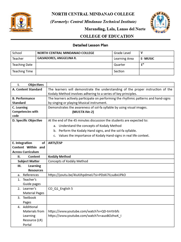 Kodály Method Lesson Plan for Grade 5 | PDF | Musicology | Human ...