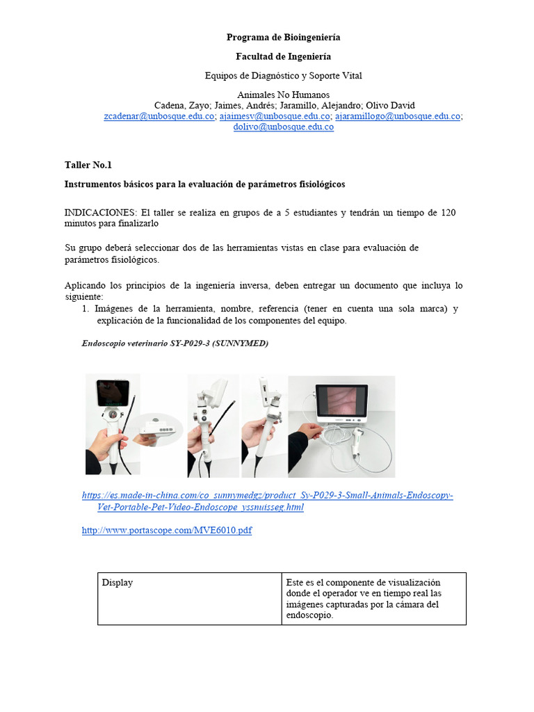 Taller: Evaluación de Equipos Veterinarios | PDF | Endoscopia | Diodo ...