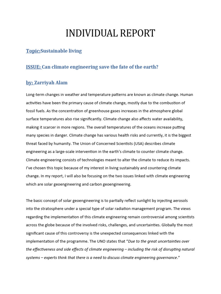 Individual Report | PDF | Climate Engineering | Climate Change