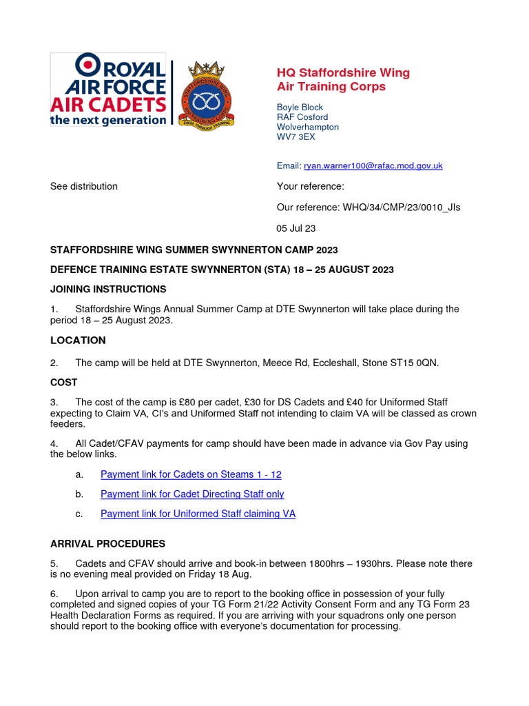 Swynnerton Camp 2023 Instructions | PDF | Fashion | Clothing