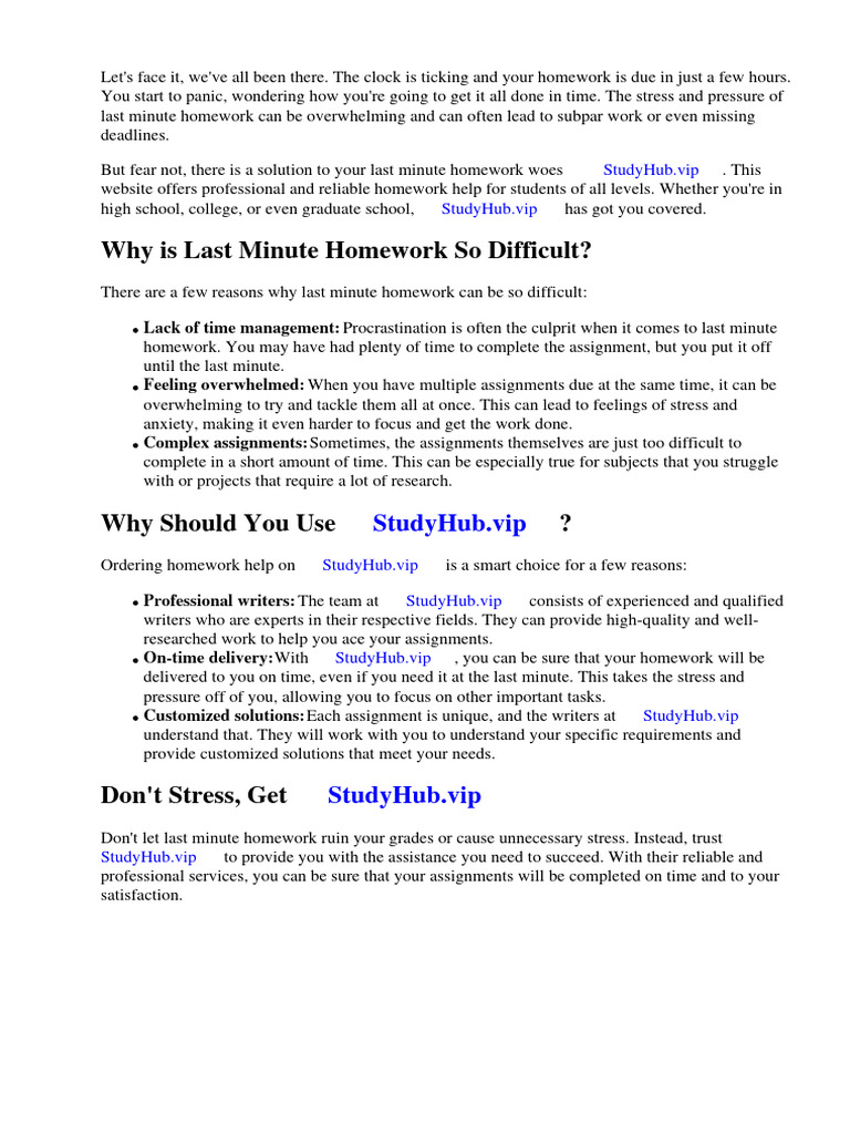 Doing Last Minute Homework | PDF | Homework | Motivation
