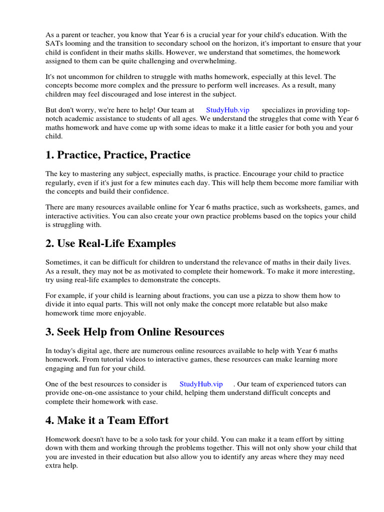 Maths Homework Ideas Year 6 | PDF | Homework | Worksheet