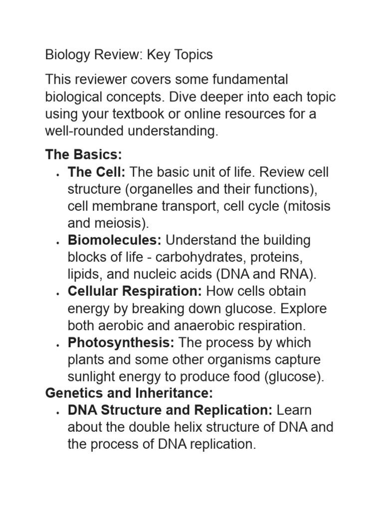List Biological Topics Reviewer | PDF | Biology | Cell (Biology)