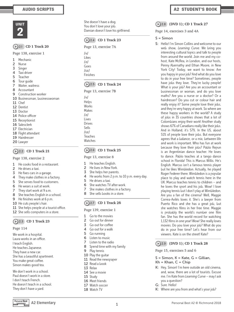 PB AmE A2 SB Audioscript U2 | PDF