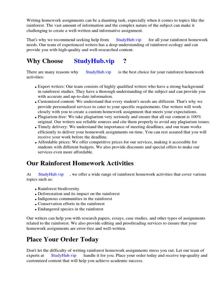 Rainforest Homework Activities | PDF | Rainforest | Canopy (Biology)