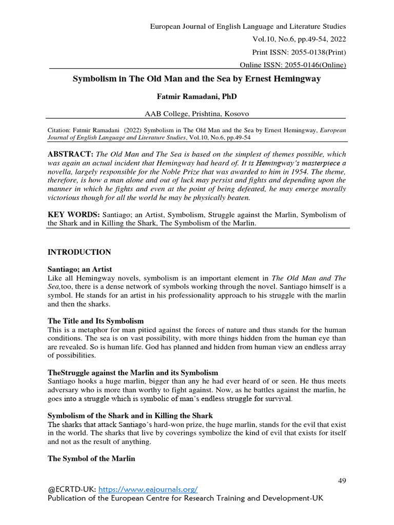 Symbolism in Hemingway's The Old Man and the Sea | PDF