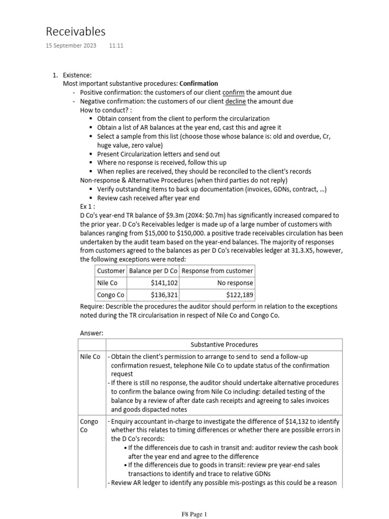 Receivables | PDF | Audit | Business