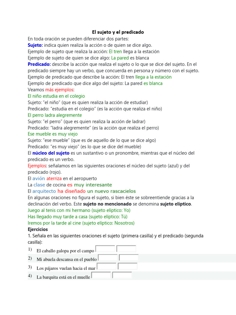 El sujeto y el predicado | PDF | Asunto (gramática) | Predicado (Gramática)