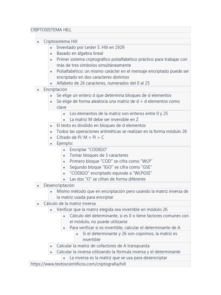 Criptosistema Hill | PDF | Métodos y materiales de enseñanza