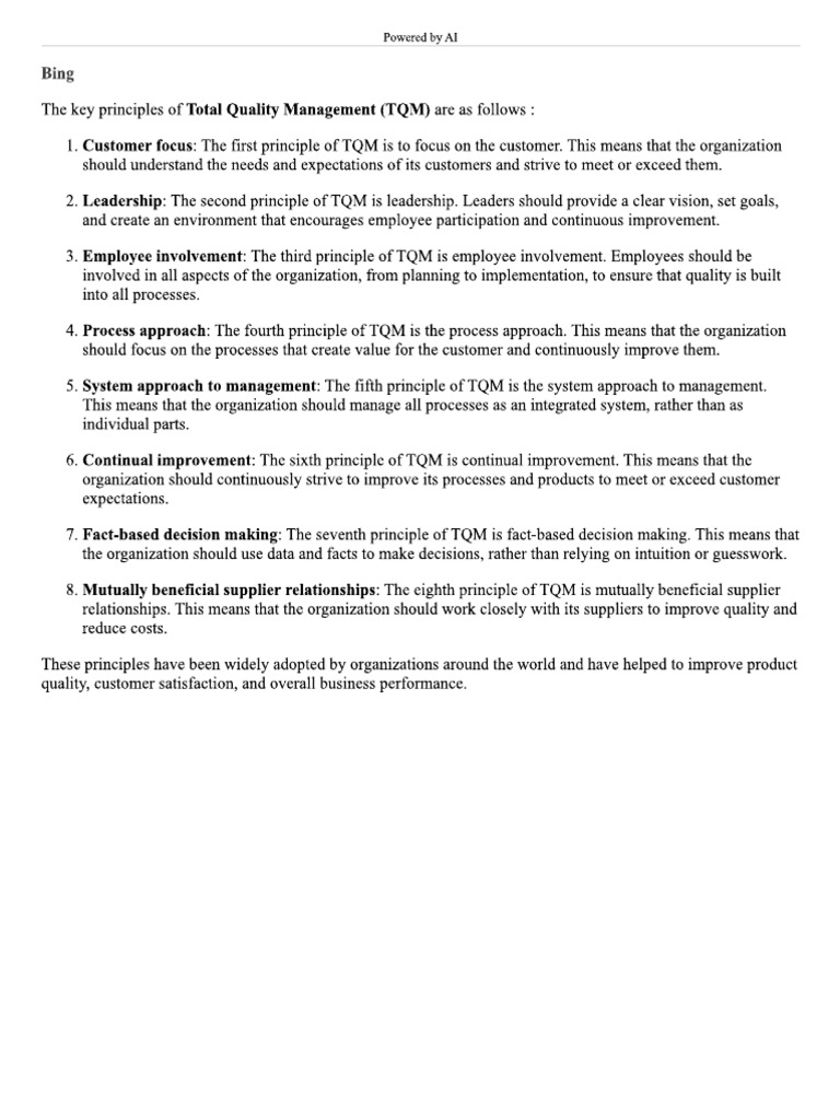 Key Principles of TQM | PDF