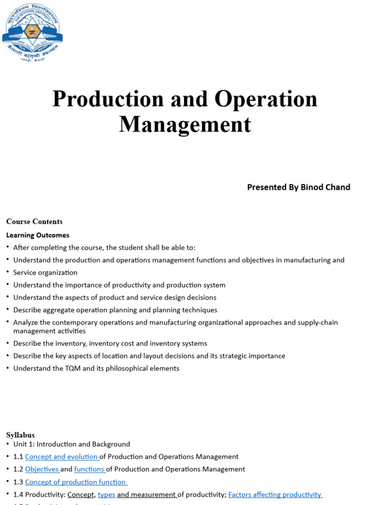 Production and Operation Management | PDF | Workforce Productivity ...