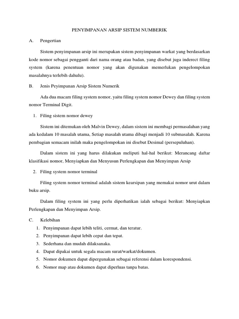 Penyimpanan Arsip Sistem Numerik | PDF