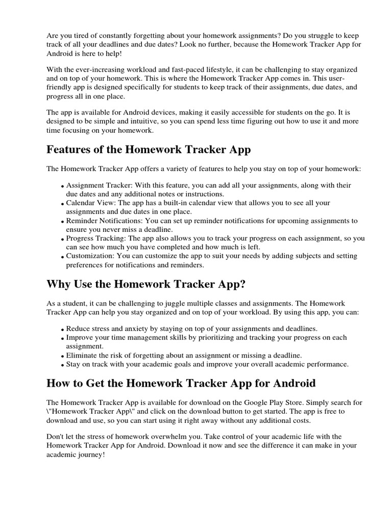 Homework Tracker App Android | Download Free PDF | Mobile App | Ios